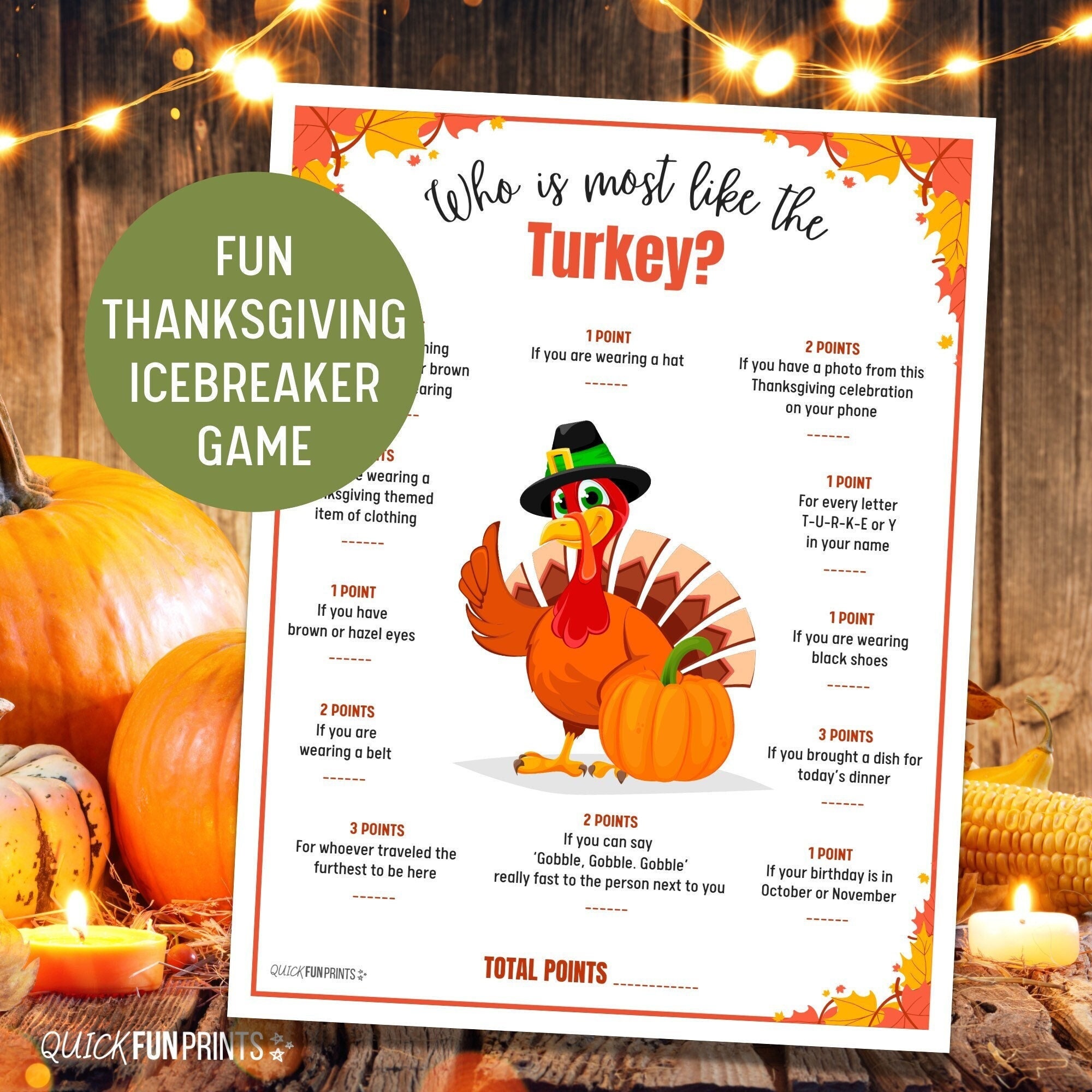 Thanksgiving Turkey Game, Icebreaker Game, Who is Most Like the Turkey ...