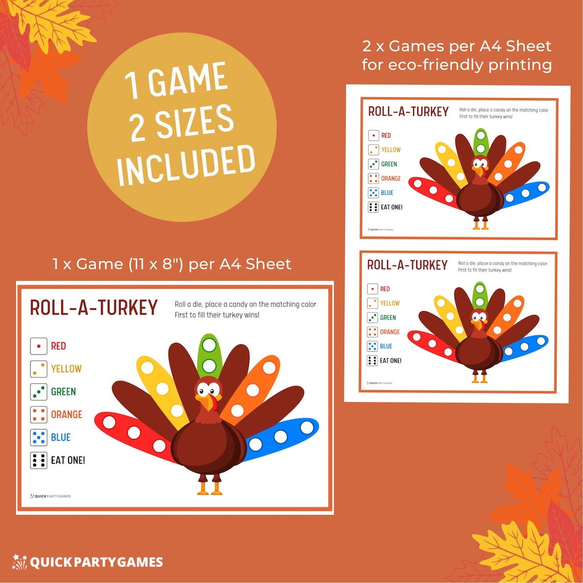 Roll A Turkey Game Thanksgiving Game for Kids Roll A Turkey - Etsy