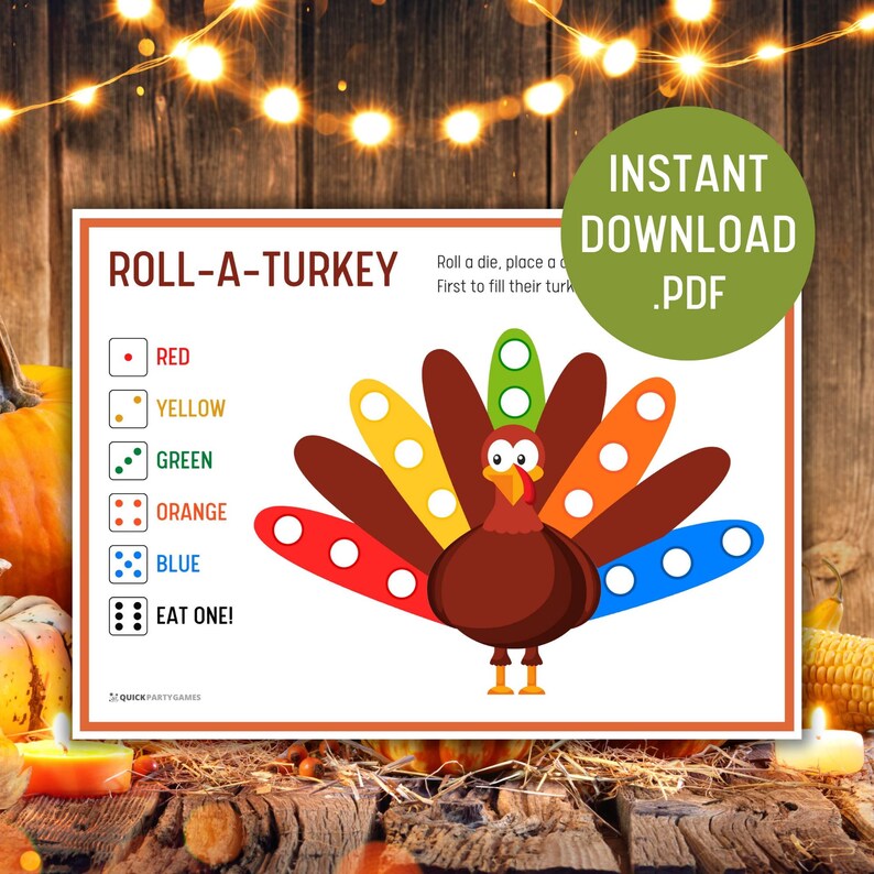 Roll A Turkey Dice Game, Printable Thanksgiving Game, Family ...
