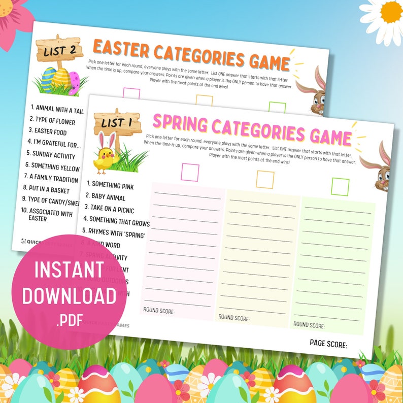 Scattergories Easter Game, Printable Easter Word Game for Kids, Easter ...