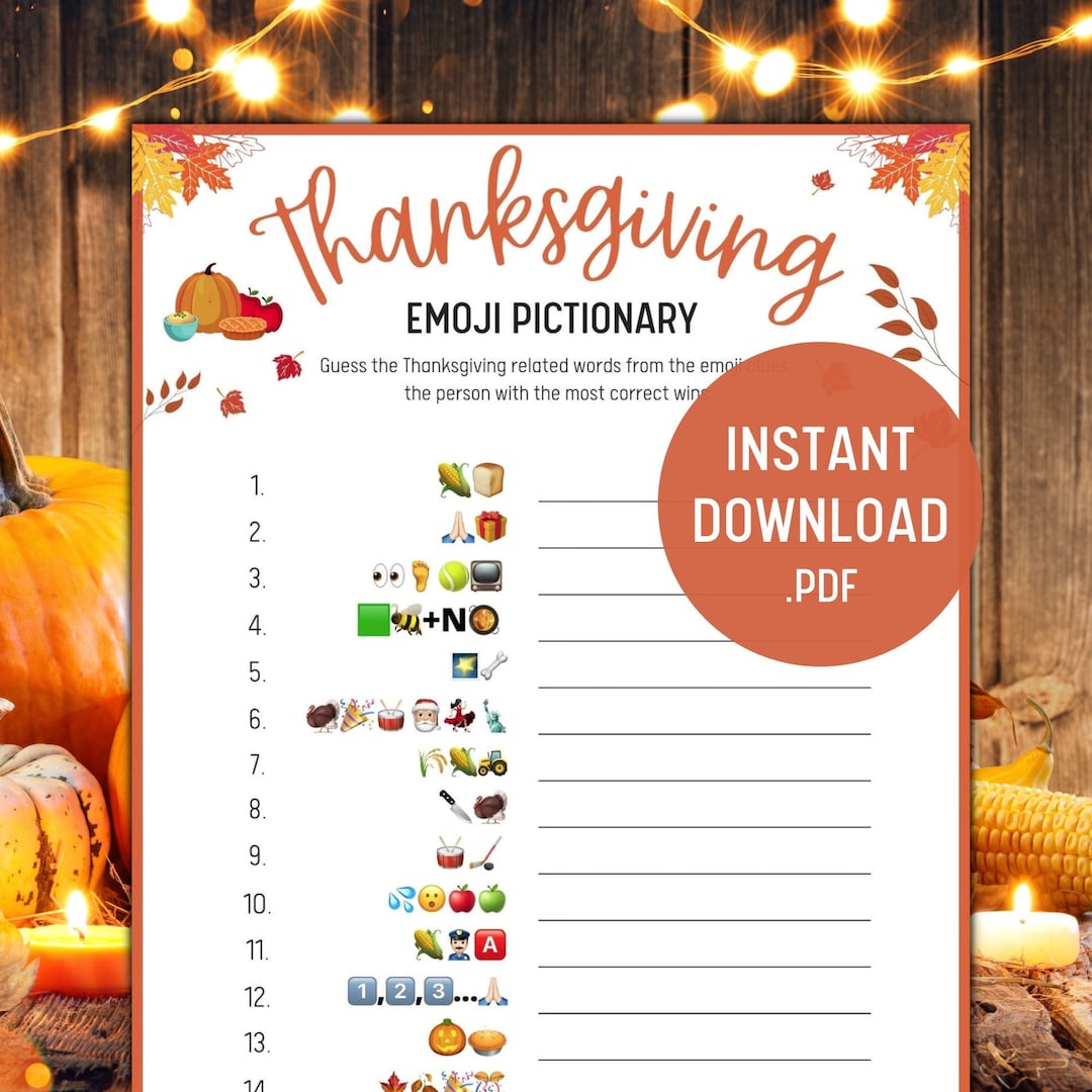 Thanksgiving EMOJI Pictionary, Thanksgiving Family Game, Thanksgiving ...