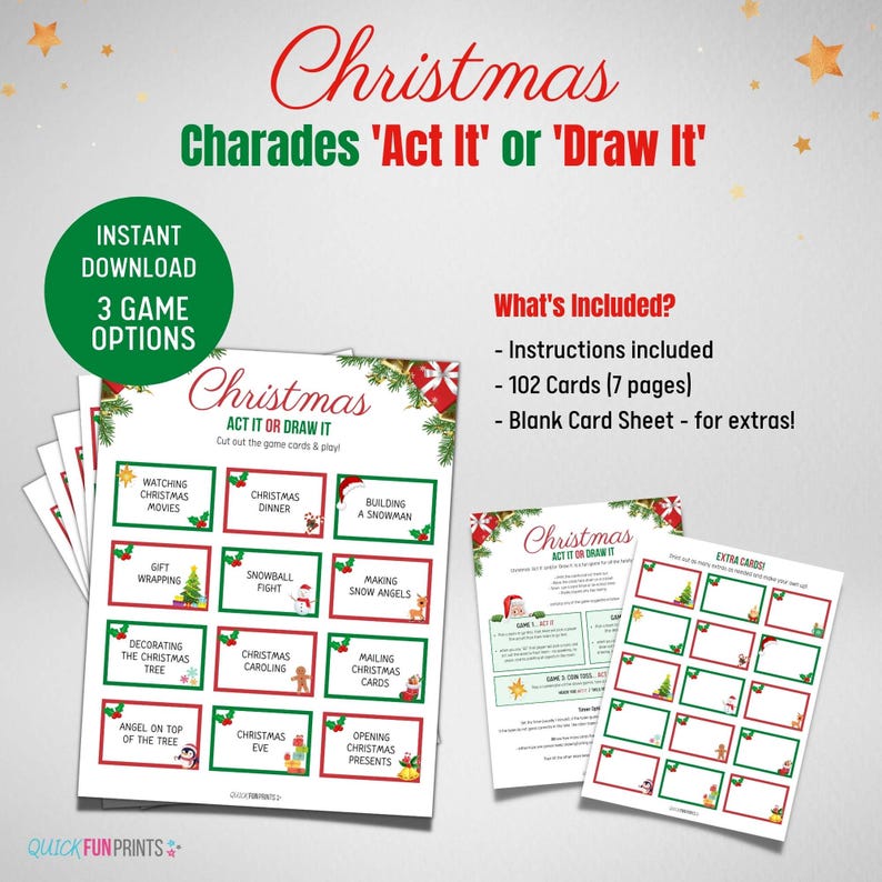 Christmas Charades Game, Printable Christmas Charades Cards, Holidays ...