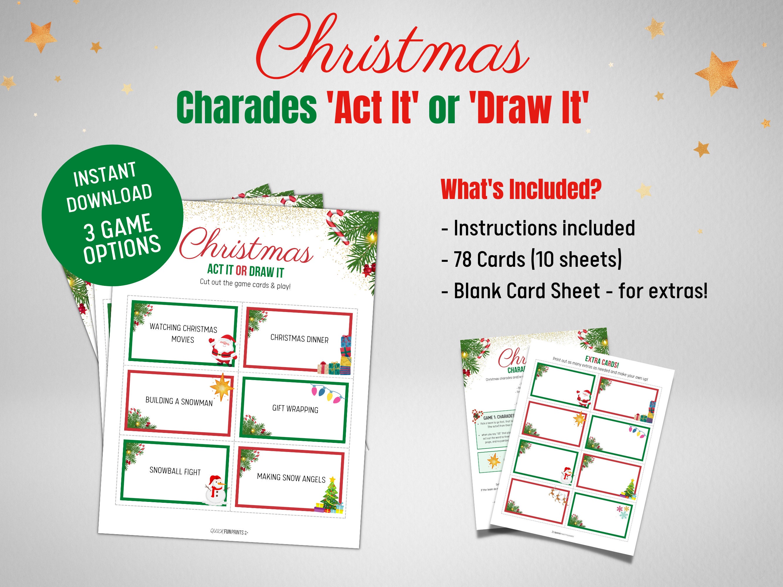 CHRISTMAS Charades & Christmas Pictionary. Christmas Charades Printable ...