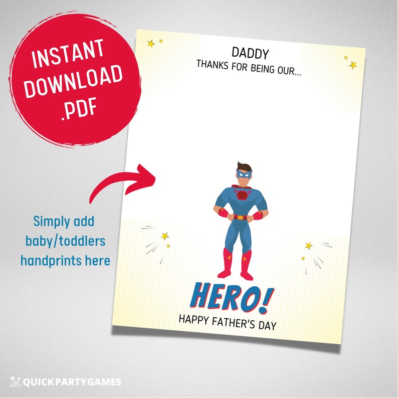 Father's Day Hero Printable Handprint Art Craft Daddy Personalized Gift ...