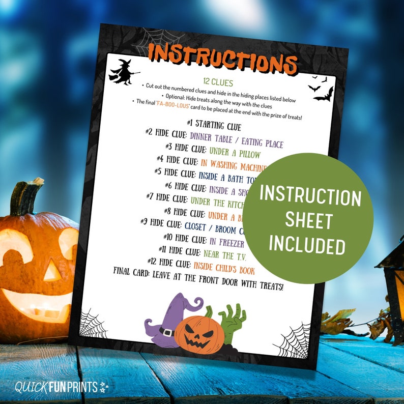 Halloween Hunt, 12 Printable Halloween Clue Cards. Rhyming Halloween ...