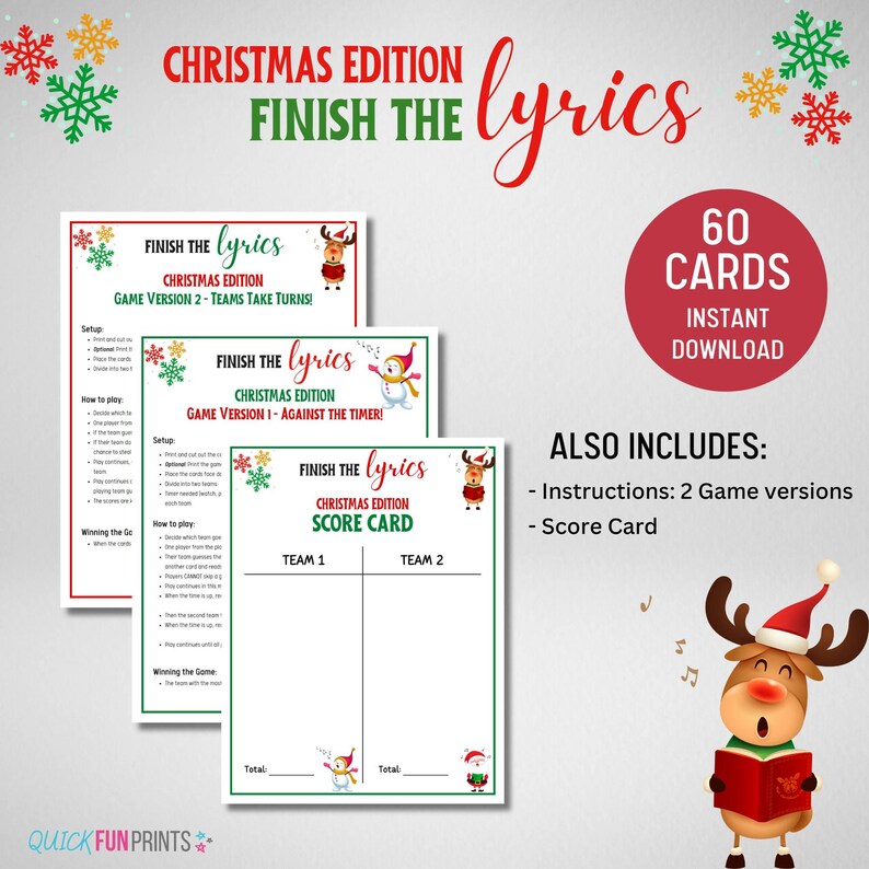 Christmas Lyrics Game, Printable Christmas Finish the Lyrics Game ...
