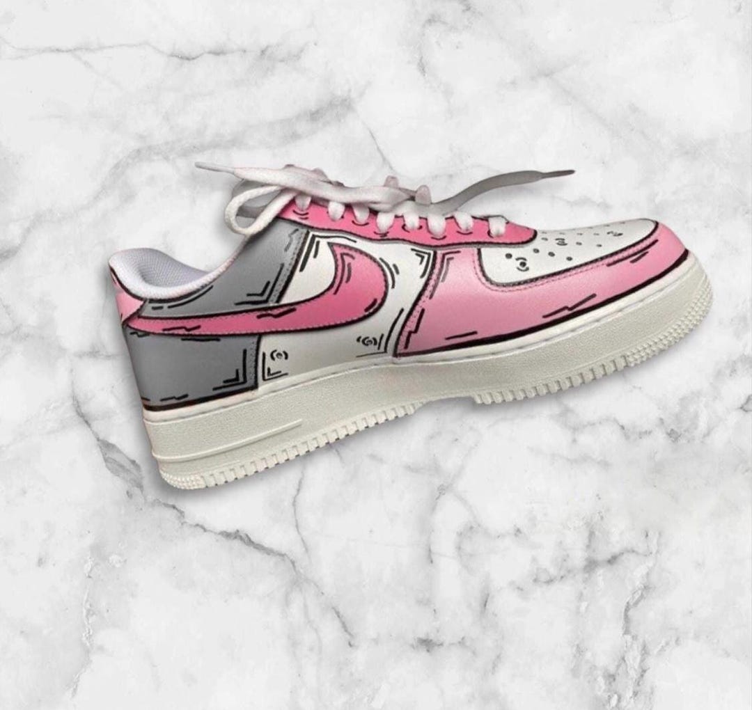 Nike Air Force One AF1 Pink and Grey Cartoon Kids Children Adult Shoes ...