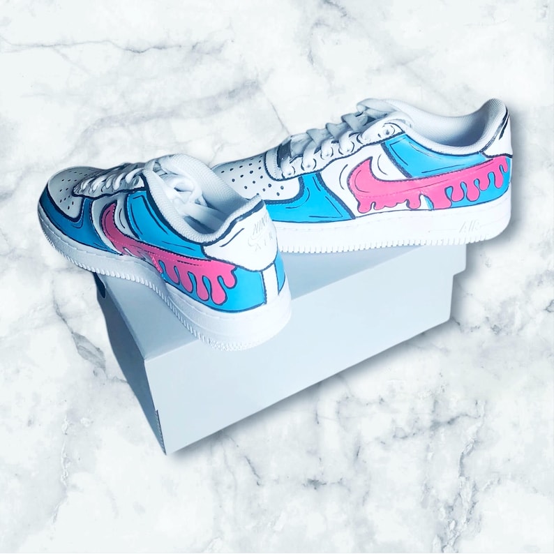 Nike Air Force One AF1 Blue Pink Drip Kids Children Adult Shoes - Etsy