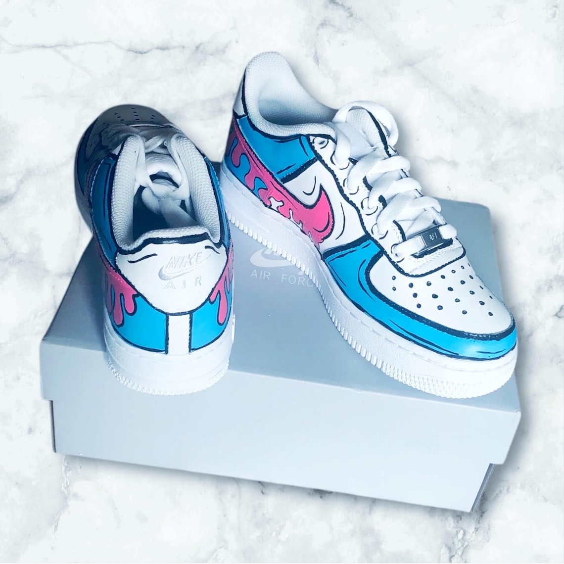 Nike Air Force One AF1 Blue Pink Drip Kids Children Adult Shoes - Etsy
