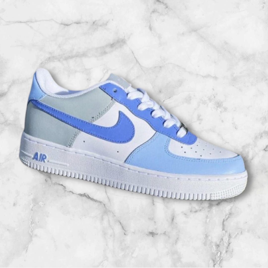 Custom Blue and Grey Nike Air Force 1 | Hand-painted AF1 Shoes ...
