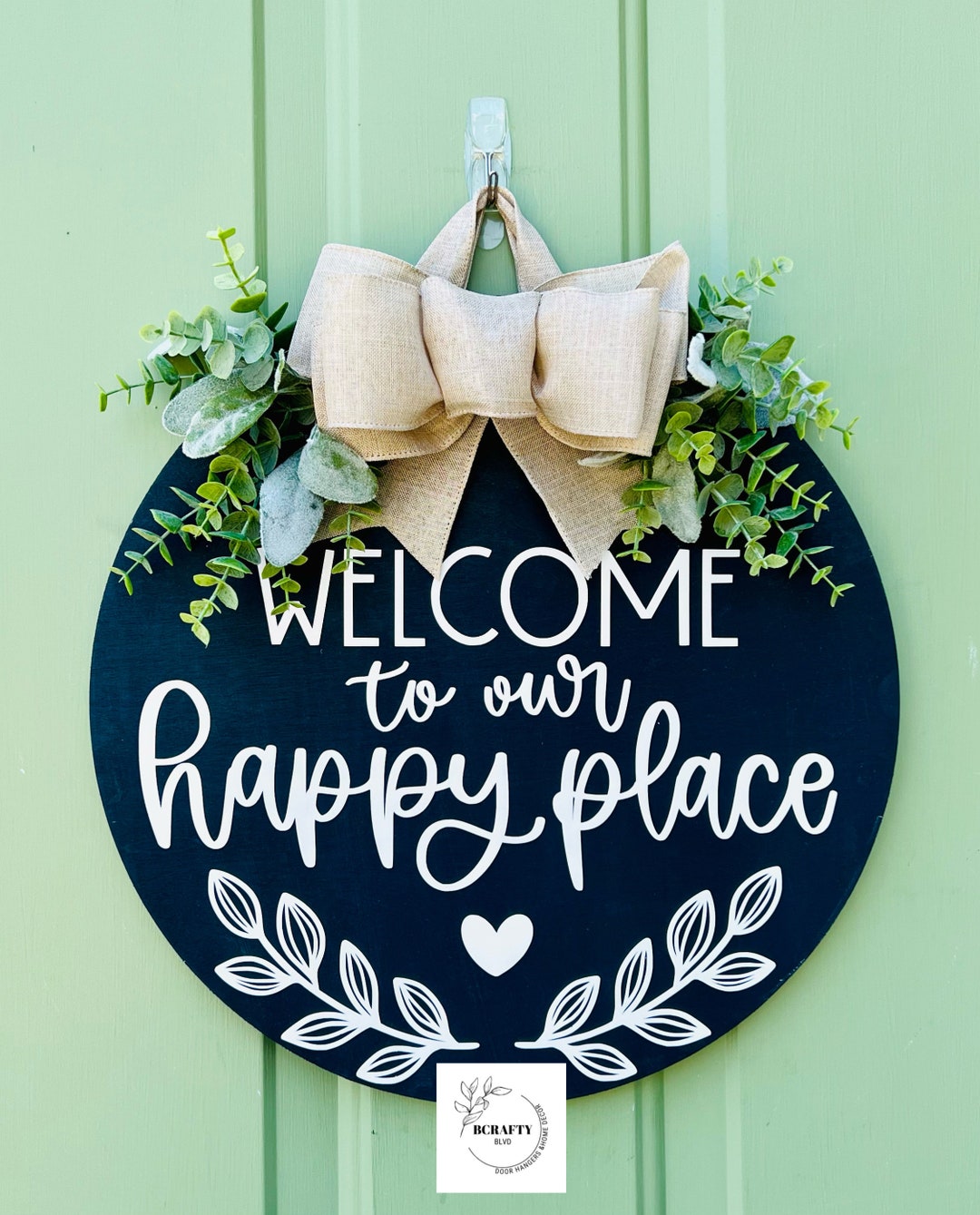 Welcome to Our Happy Place Door Hanger, Happy Place, Front Door Wreath ...
