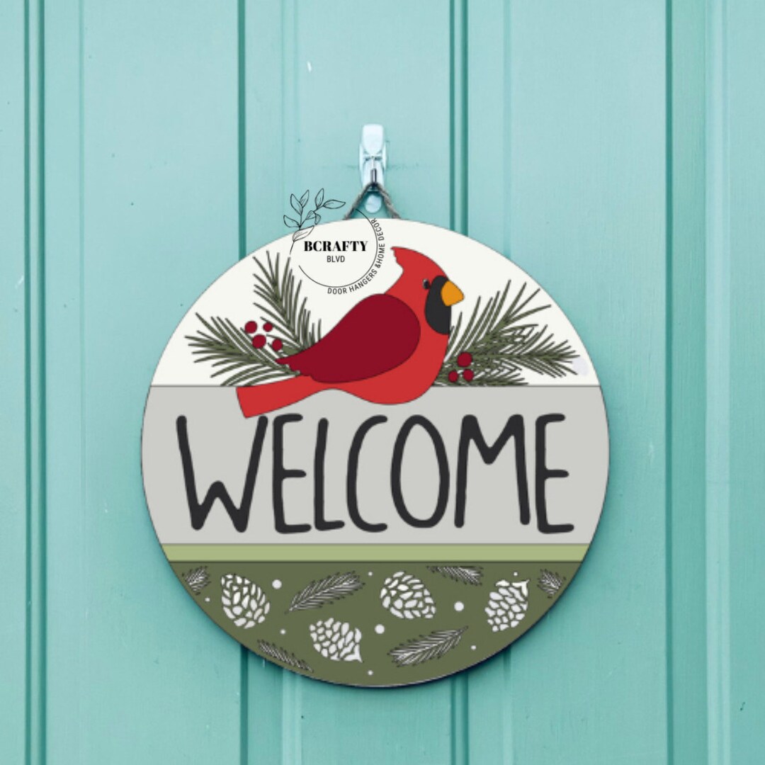 Winter Cardinal Door Hanger, Cardinal Door Sign, Welcome Sign, Wreath ...