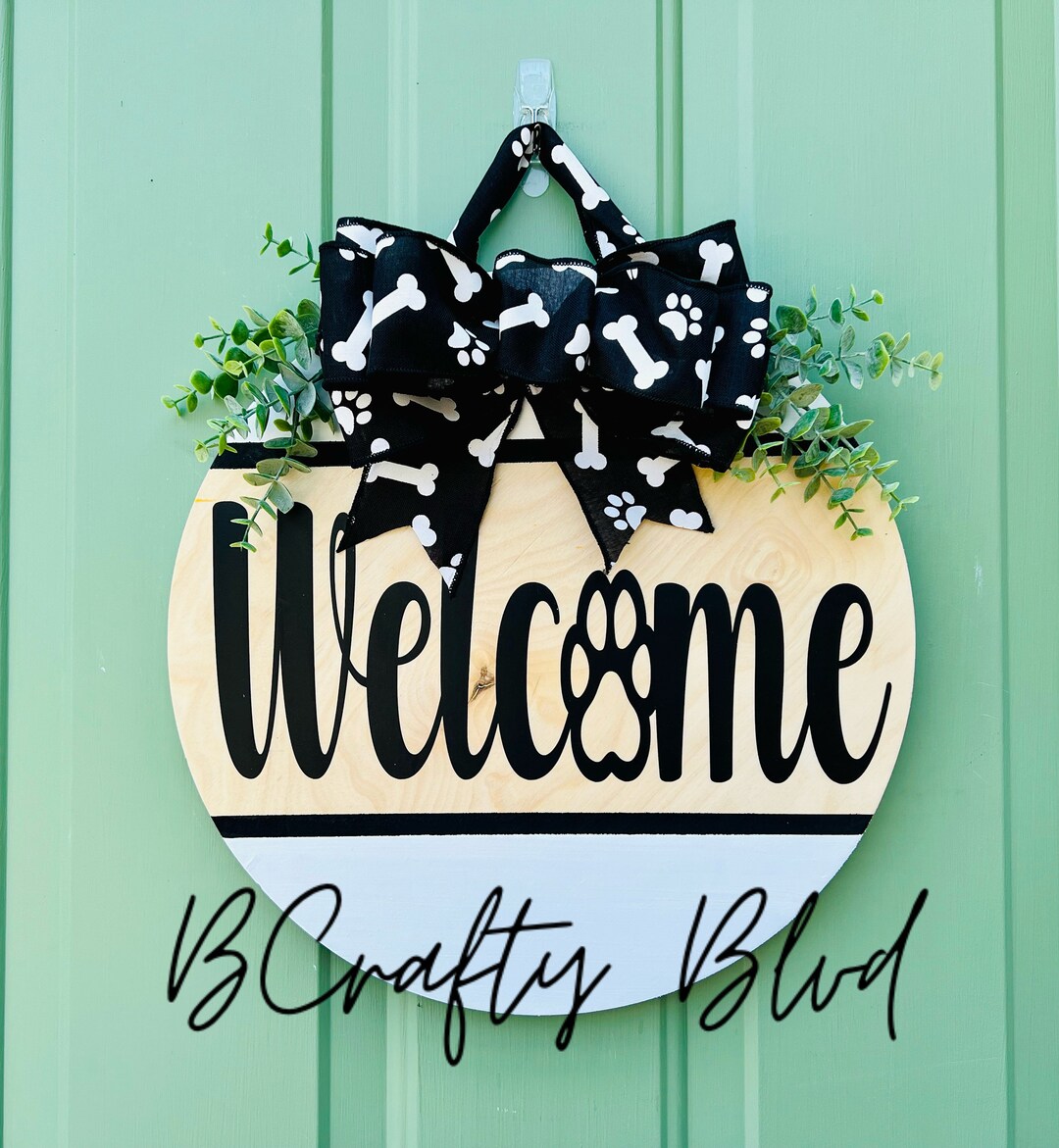 Welcome Paw Print Door Hanger, Paw Print Door Sign, Cat Door Sign, Dog ...