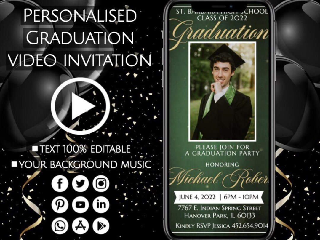 Animated Graduation Invitation, Grad Announcement, Custom Photo ...