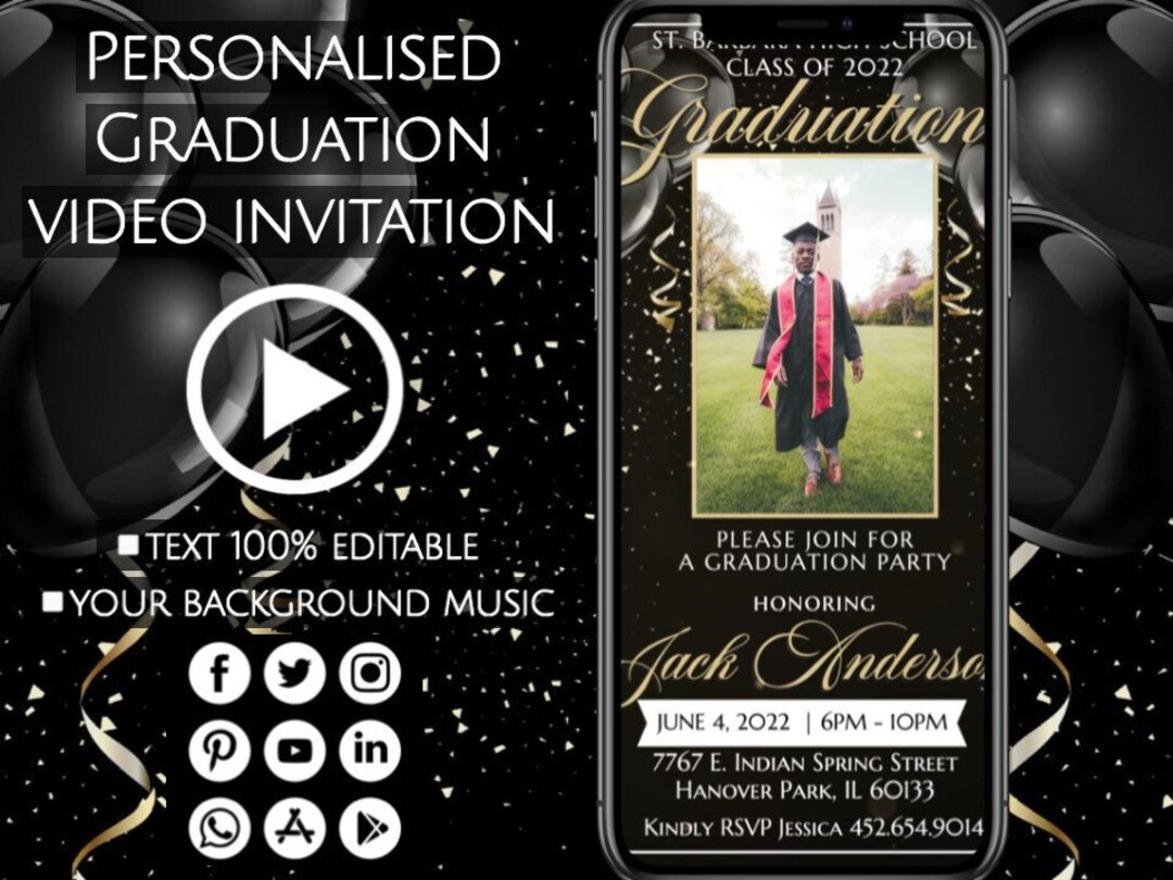 Animated Graduation Invitation, Grad Announcement,custom Photo ...