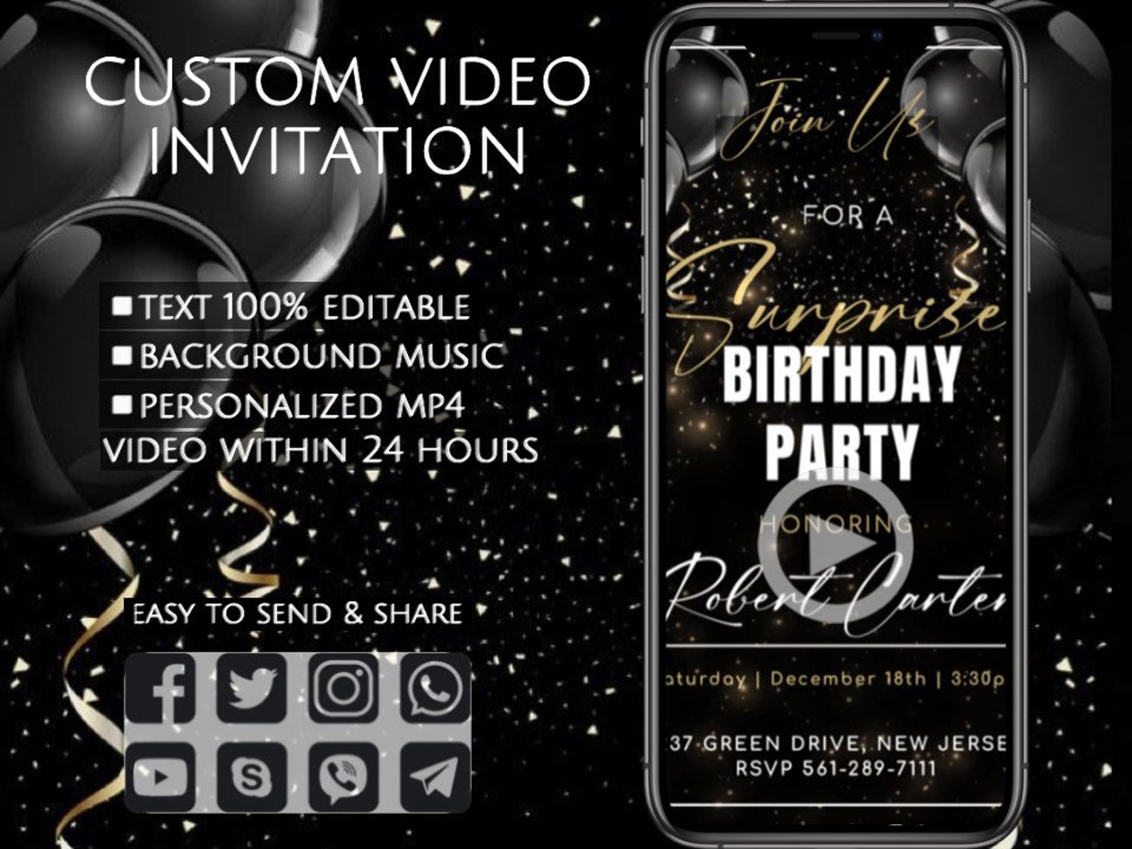 Men Birthday Video Invitation Online Birthday Invite for Him - Etsy