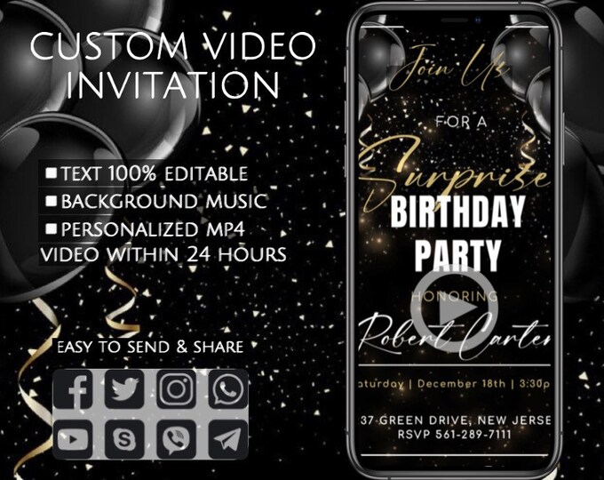 Men Birthday Video Invitation Online Birthday Invite for Him - Etsy