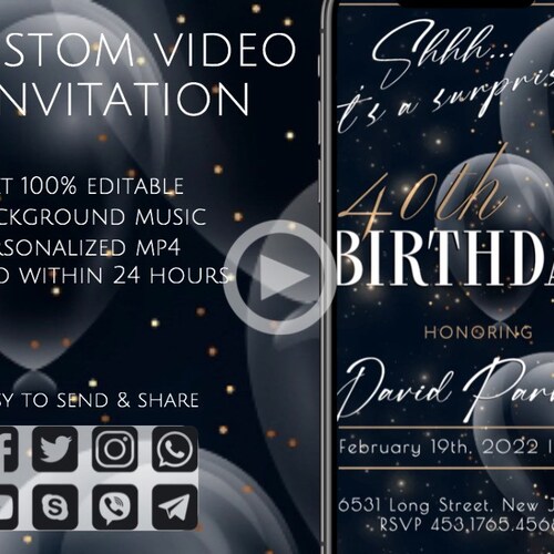 Men Birthday Video Invitation Online Birthday Invite for Him - Etsy