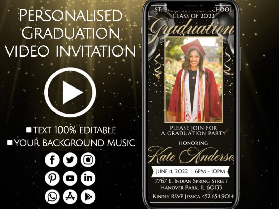 Animated Graduation Invitation, Grad Announcement, Custom Photo ...
