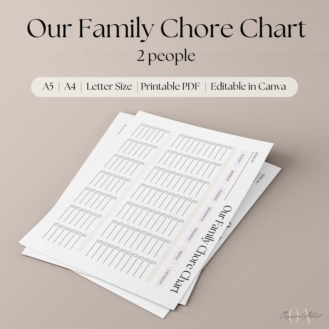 EDITABLE Family Chore Chart Printable Daily, Weekly Chore List Cleaning ...