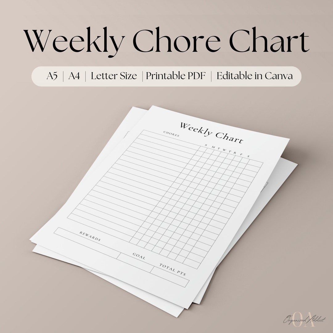 Buy EDITABLE Weekly Chore Chart Printable Daily Weekly Chore Online in ...