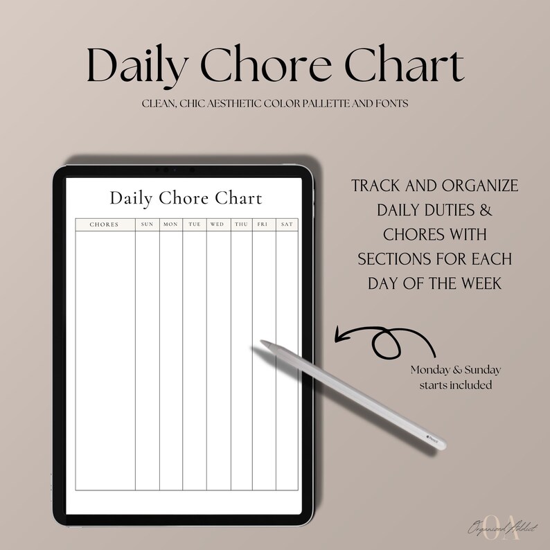 EDITABLE Chore Chart Printable Daily, Weekly Chore List Cleaning ...