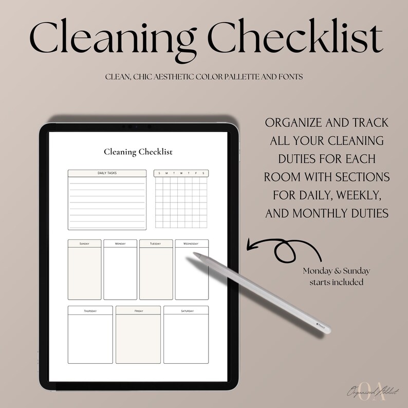Editable Cleaning Checklist Printable Weekly, Monthly, Yearly Cleaning ...