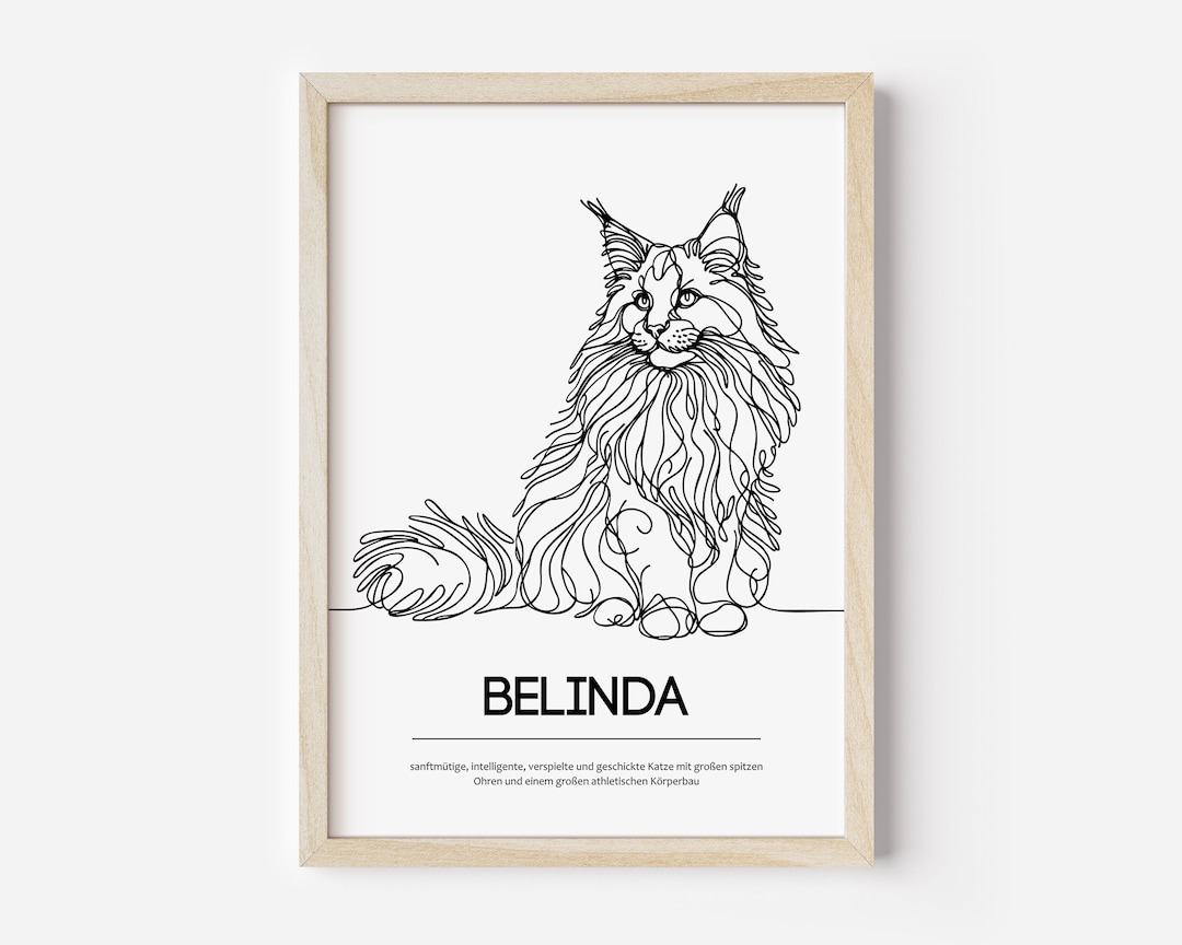 Maine Coon Line Art Definition Poster Customizable Mural Cat Poster ...