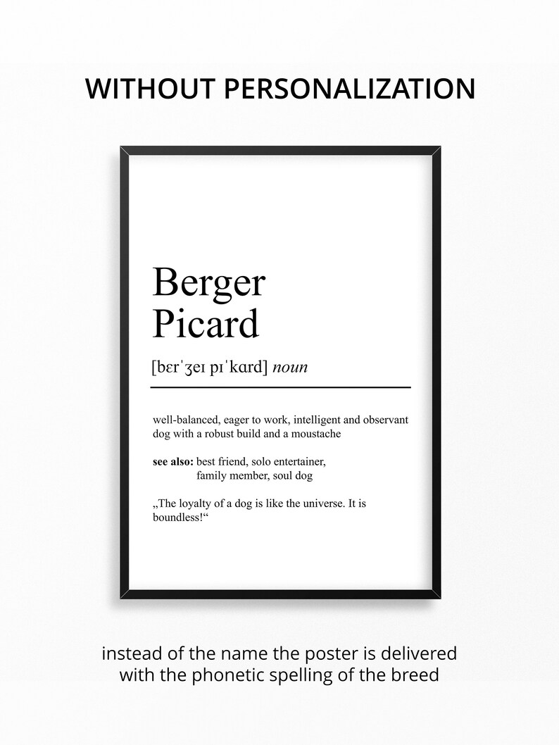 Berger Picard Definition Poster Minimalist Design Personalizable Gift ...