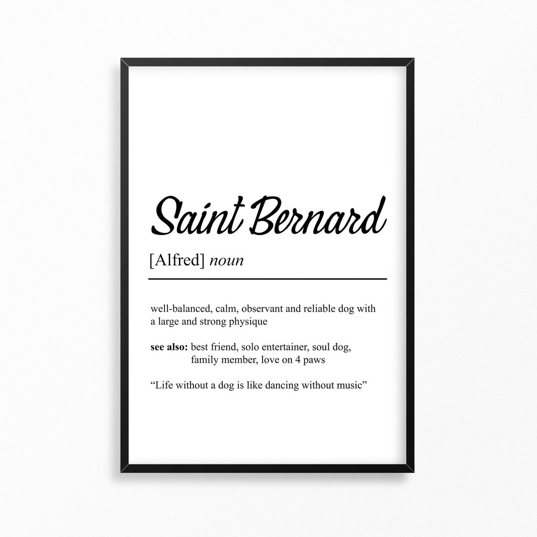 Saint Bernard Definition Poster Personalizable Dog Breed Poster Gift ...