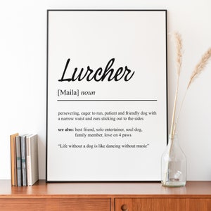 Lurcher Definition Poster Personalizable Dog Breed Poster Gift Dog ...