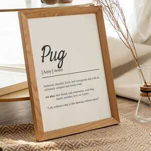 Pug Definition Poster Personalizable Dog Breed Poster Gift Dog Owner ...