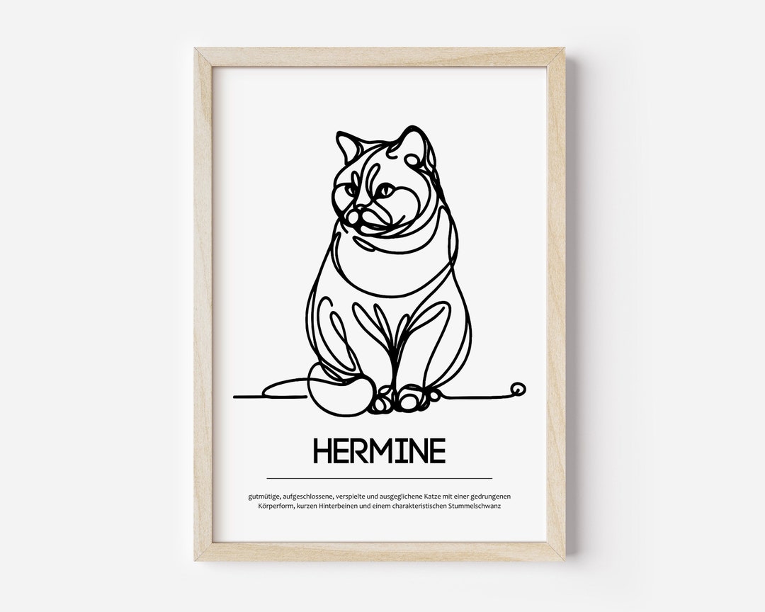 Manx Cat Line Art Definition Poster Personalizable Wall Art Cat Poster ...