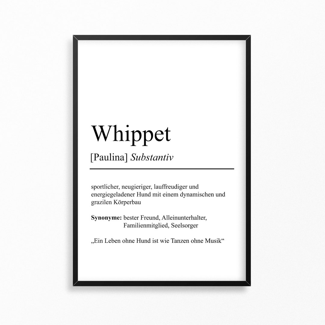 Whippet Hunderassen Definition Poster Personalisierbar ...