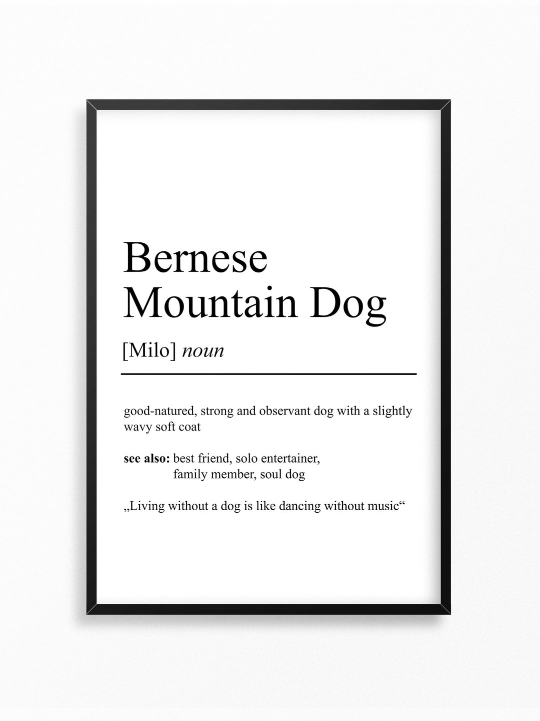 Bernese Mountain Dog Definition Poster Minimalist Design Personalizable ...