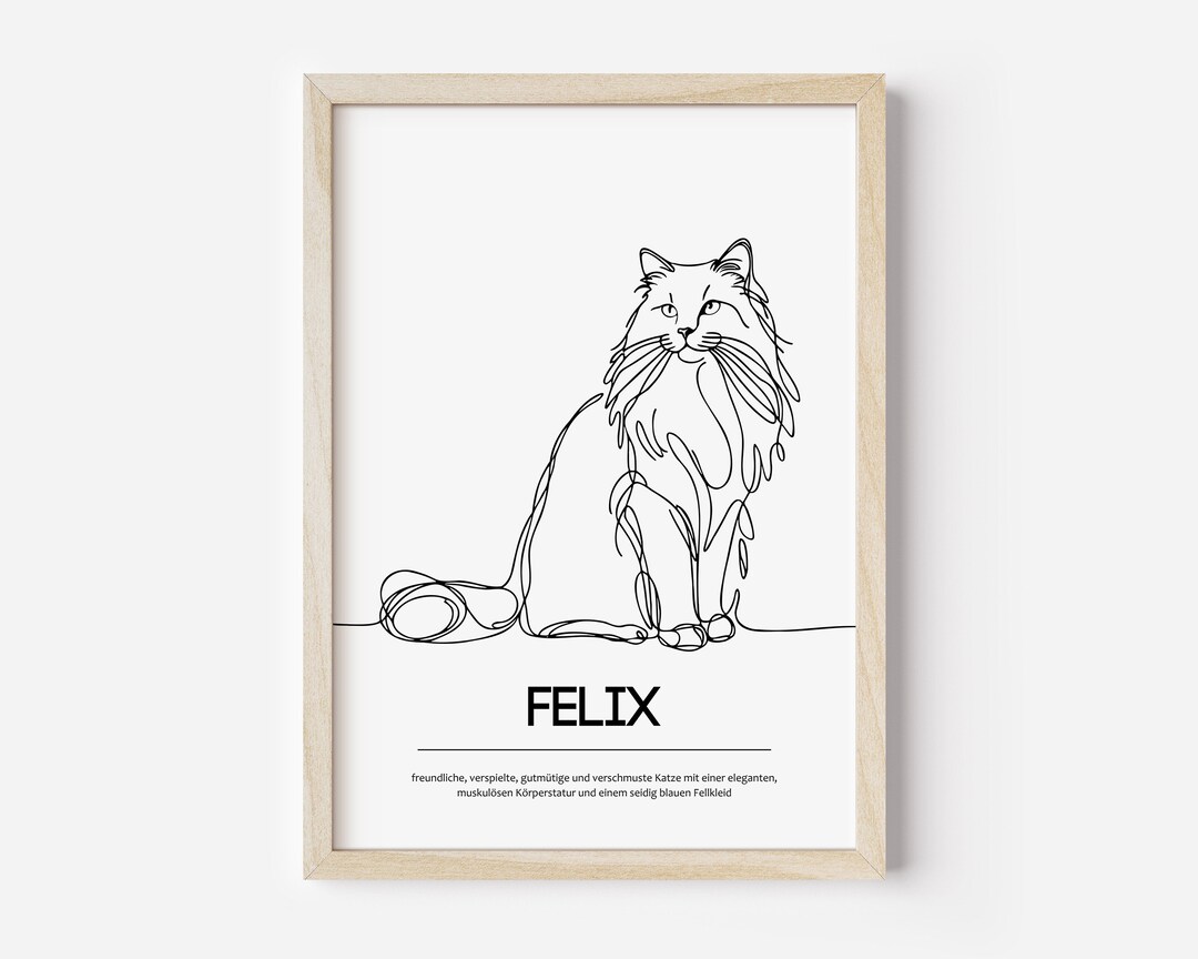 Nebelung Cat Line Art Definition Poster Customizable Mural Cat Poster ...