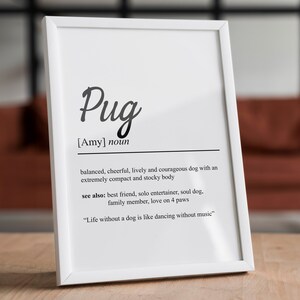 Pug Definition Poster Personalizable Dog Breed Poster Gift Dog Owner ...
