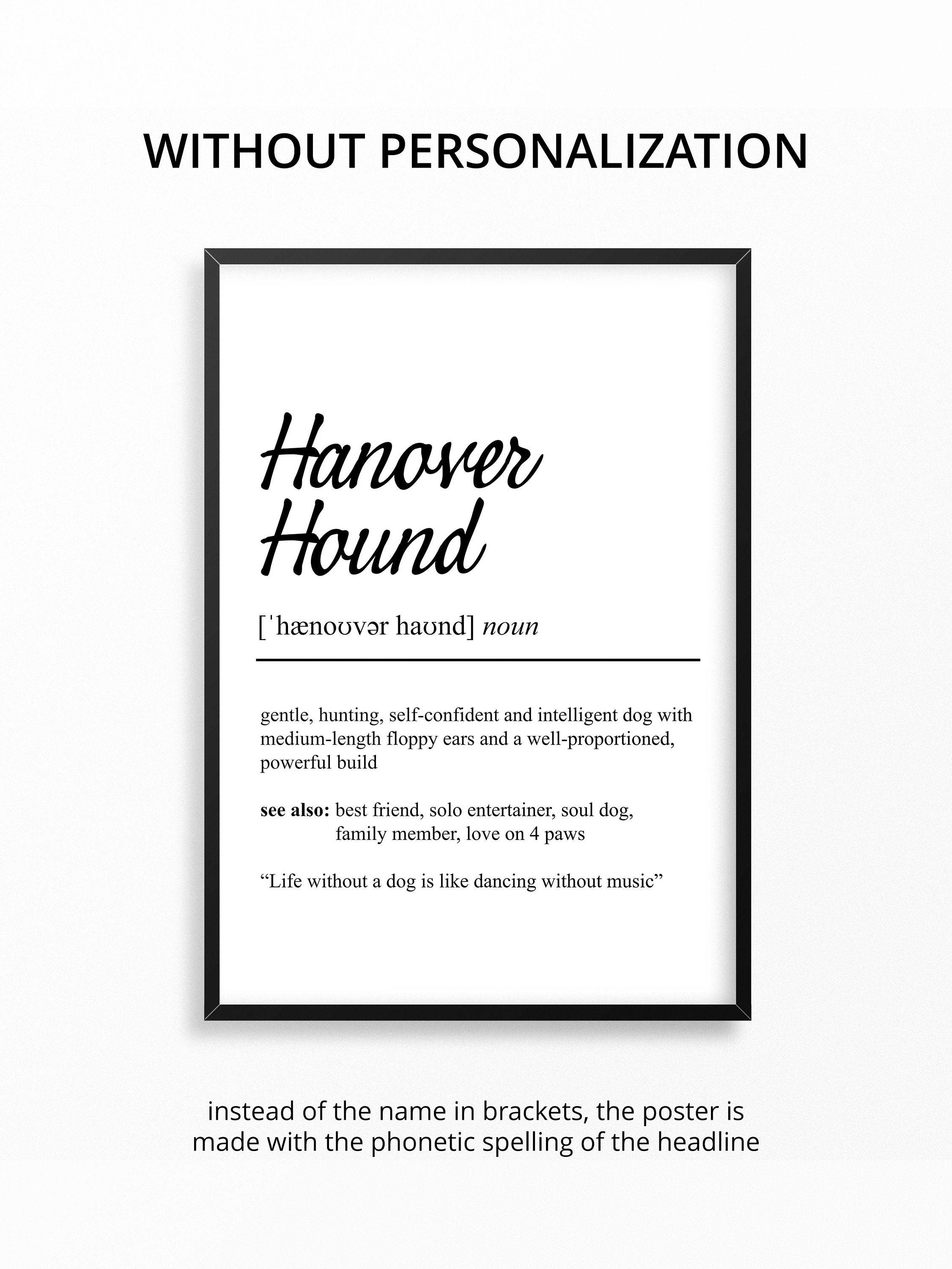 Hanover Hound Definition Poster Personalizable Dog Breed Poster Gift ...