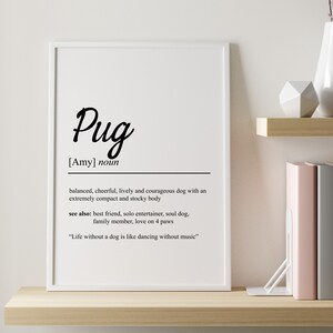 Pug Definition Poster Personalizable Dog Breed Poster Gift Dog Owner ...