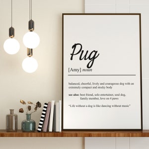 Pug Definition Poster Personalizable Dog Breed Poster Gift Dog Owner ...