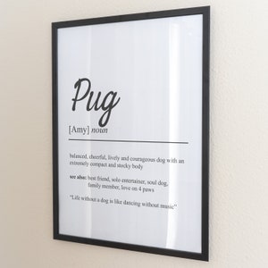 Pug Definition Poster Personalizable Dog Breed Poster Gift Dog Owner ...