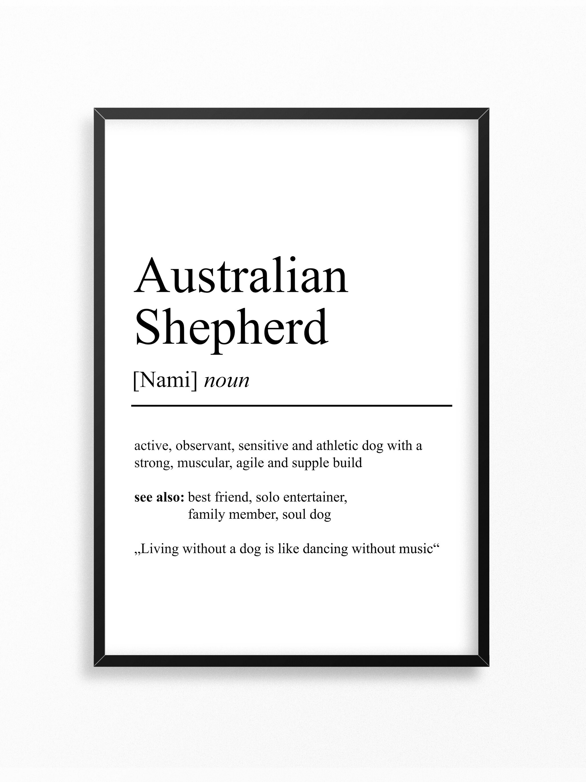 Australian Shepherd Definition Poster Minimalist Design Personalizable ...