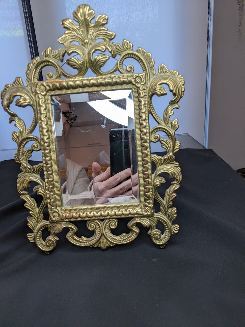 Antique Rococo Gold Cast Brass Framed Beveled Mirror W Easel Back - Etsy