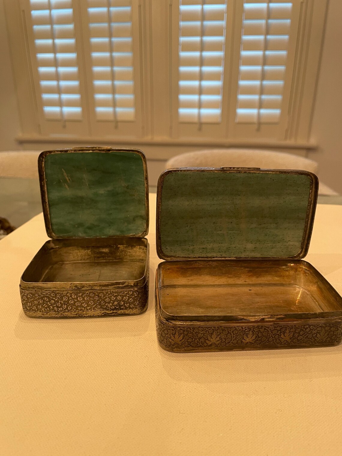 Continental Silver Table Boxes With Malachite Stone Inlaid Top ...
