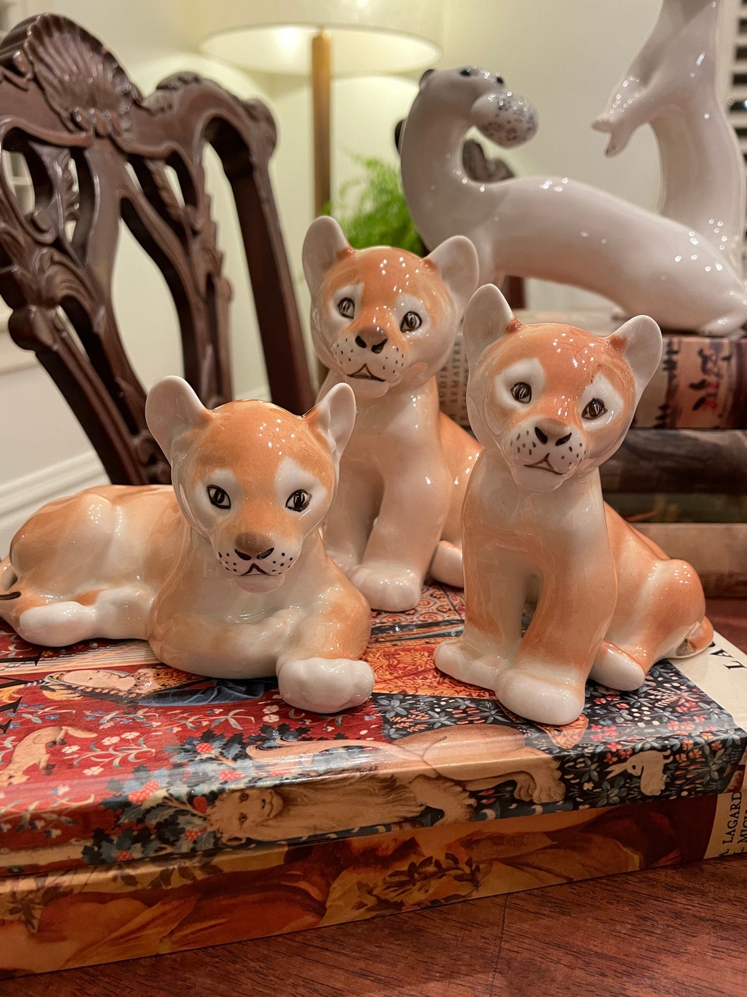 Vintage Porcelain RARE Lomonosov Russian Lion Cub Family | Set of 3 - Etsy