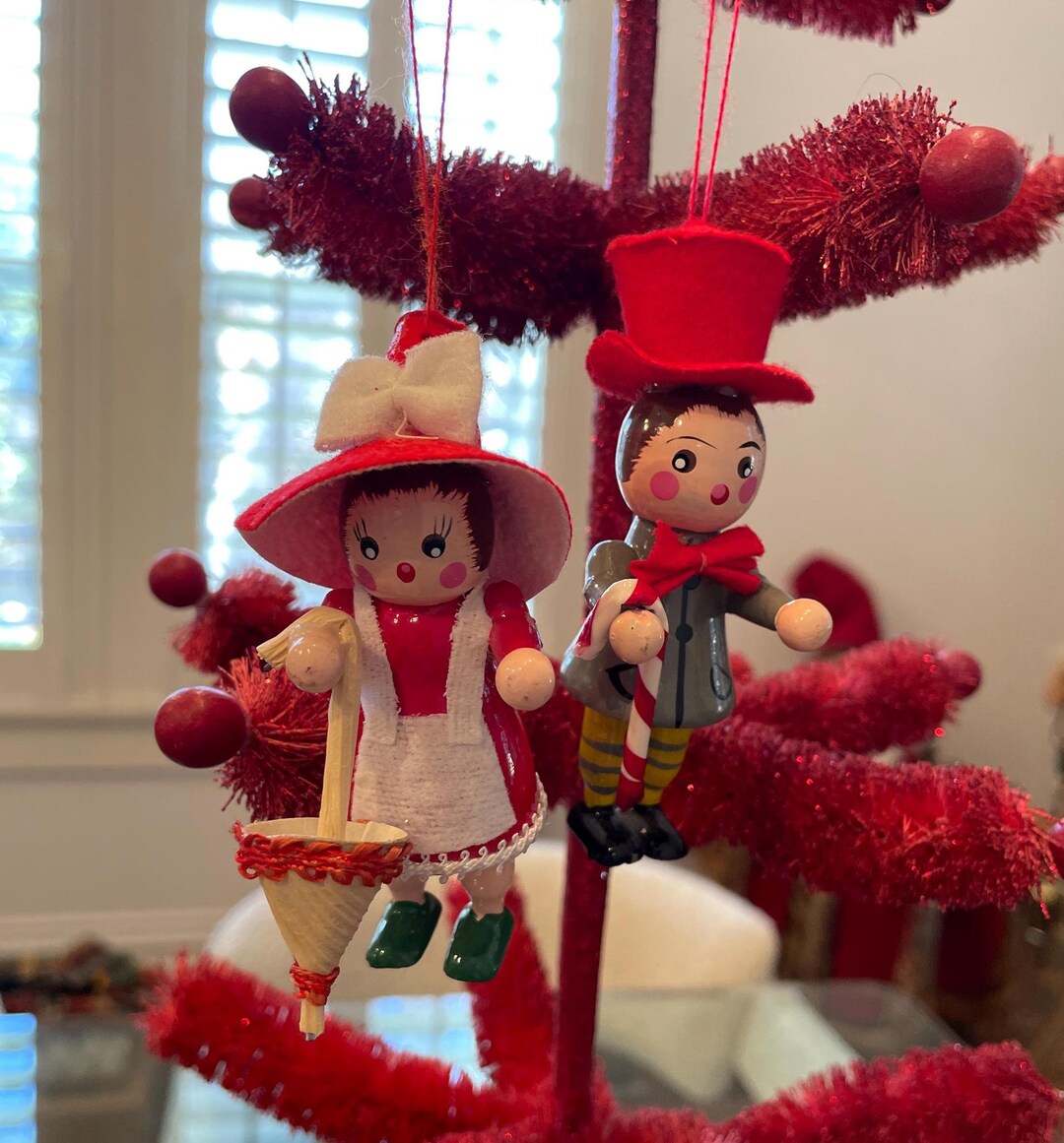 RARE Vintage Wood Boy and Girl Ornaments Adorable - Etsy
