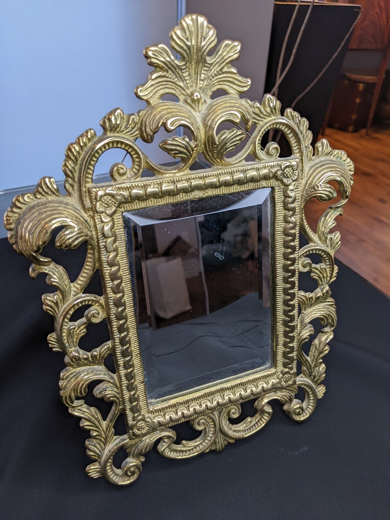 Antique Rococo Gold Cast Brass Framed Beveled Mirror W Easel Back - Etsy