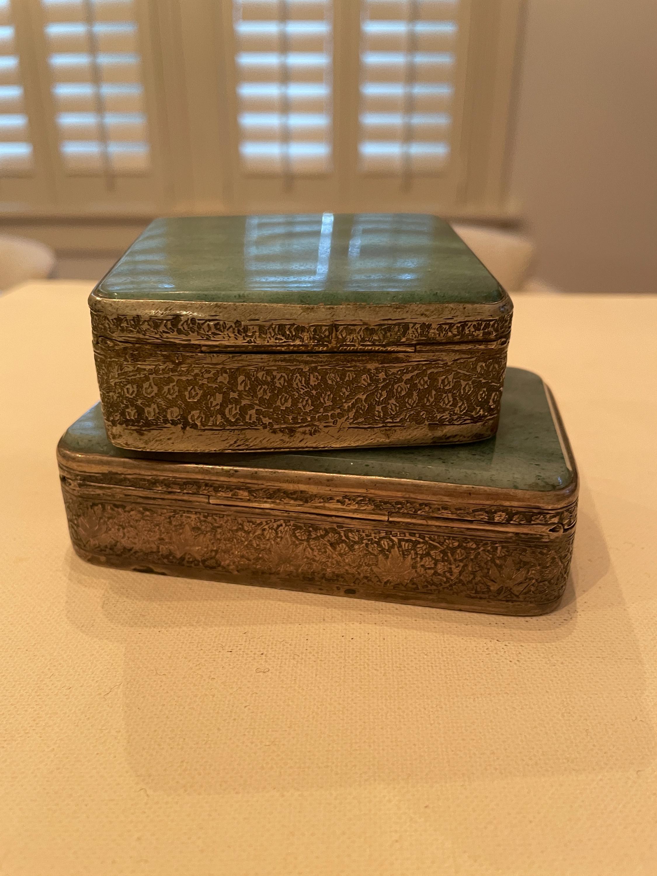 Continental Silver Table Boxes With Malachite Stone Inlaid Top ...
