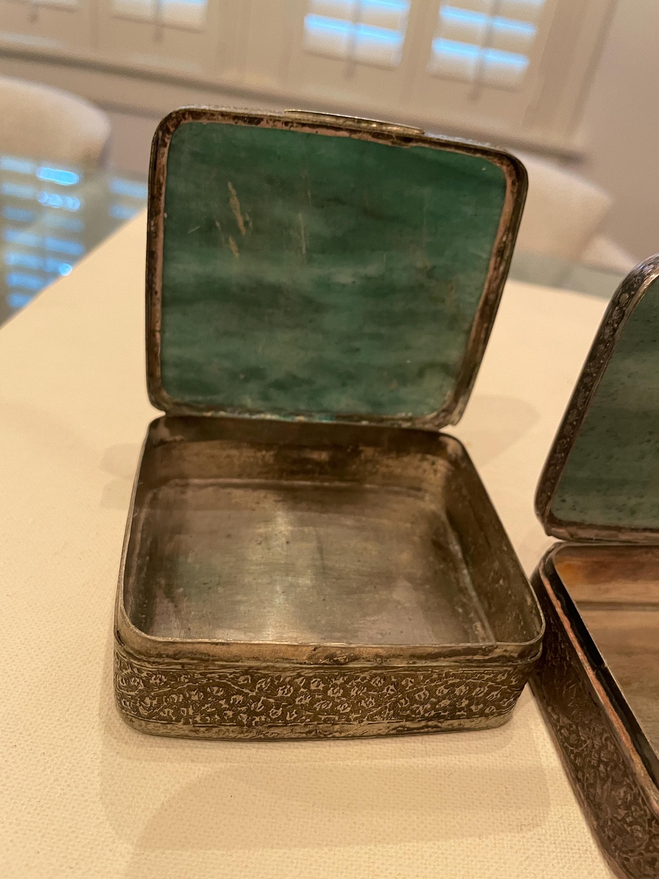 Continental Silver Table Boxes With Malachite Stone Inlaid Top ...