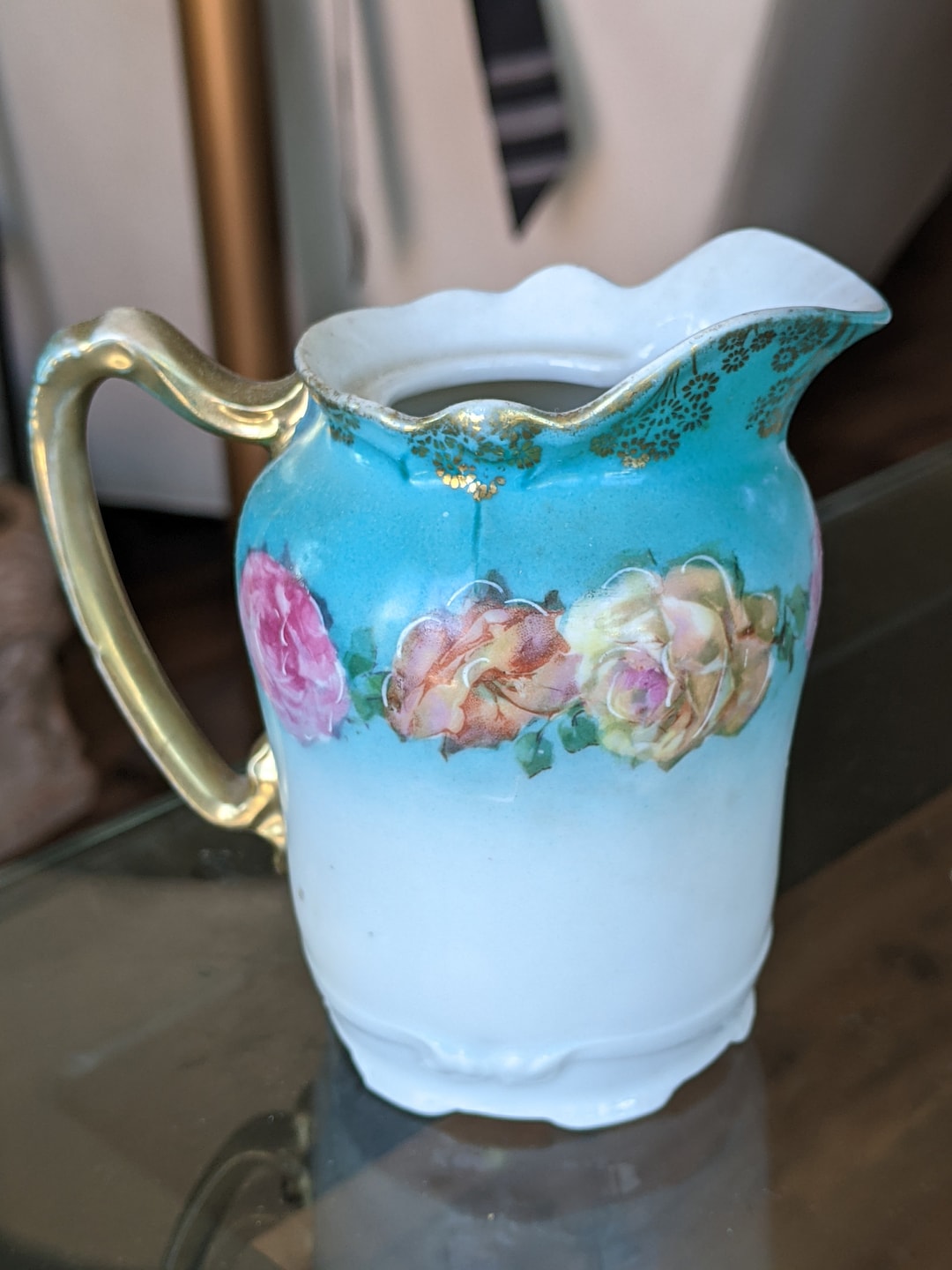 Three Crown China, Germany Pink and White Roses Creamer; Hand Painted ...